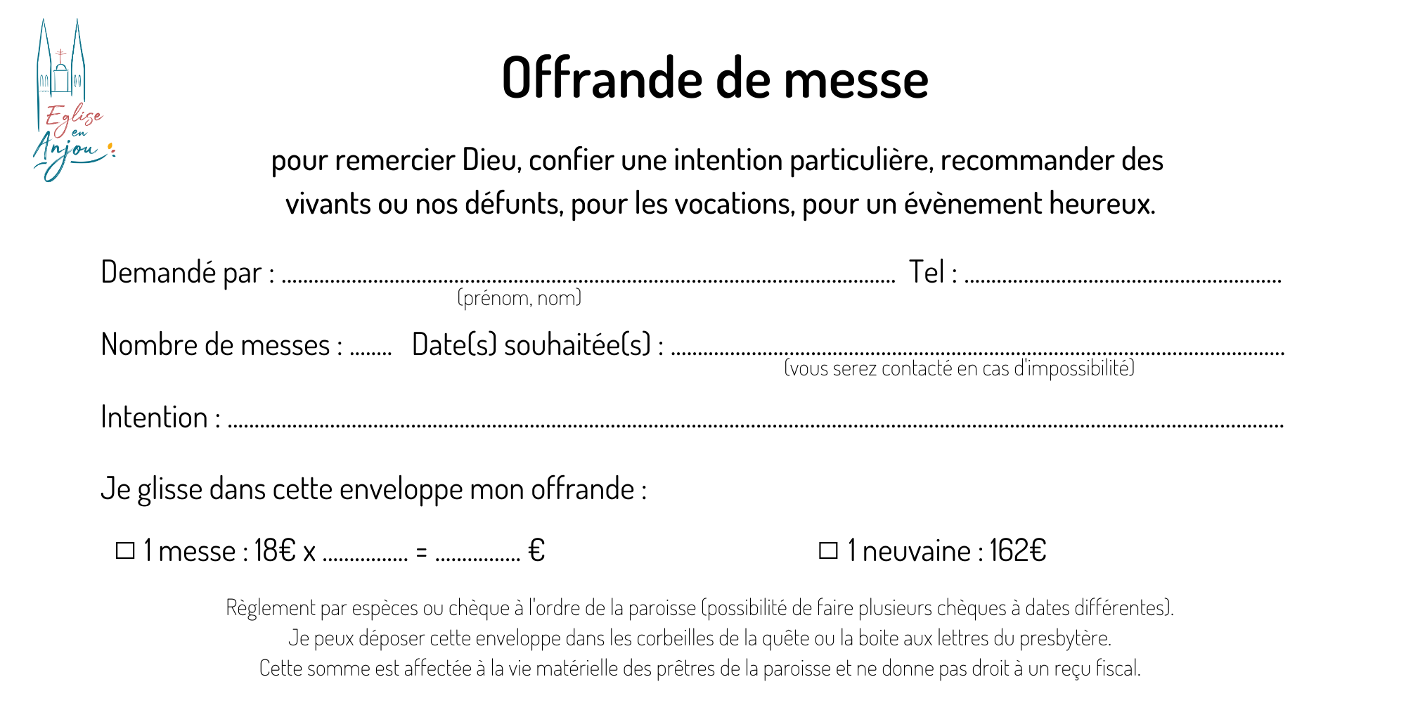 Offrandes de messe - Diocèse d'Angers